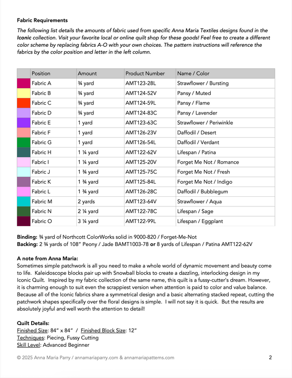 Iconic Quilt Pattern - Anna Maria